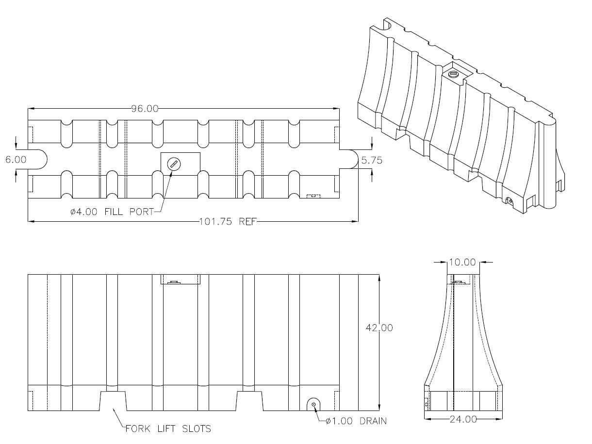 42” x 96" Water Filled Safety Barricade-trafficsafetywarehouse.com