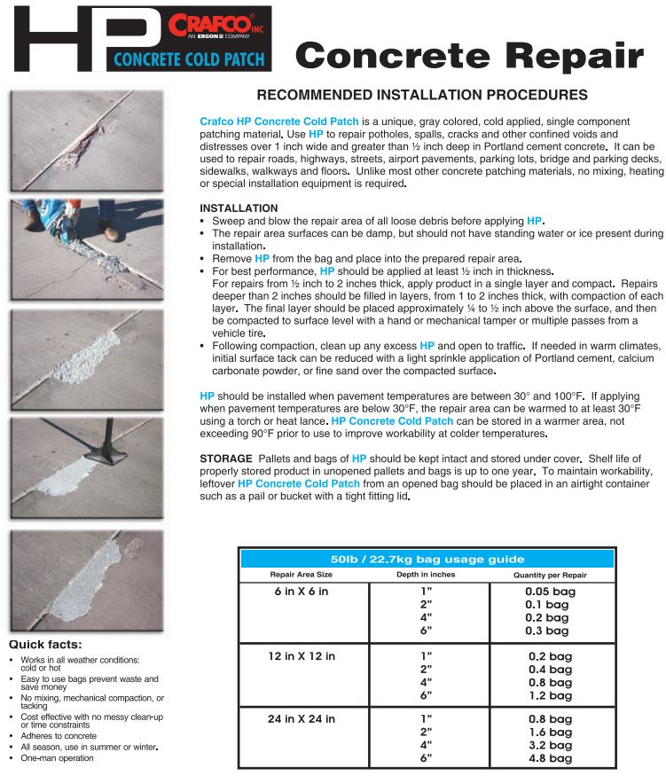 HP Concrete Cold Patch 50 lb. Bag-trafficsafetywarehouse.com