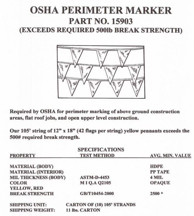 OSHA Perimeter Flag Markers 12" x 18" - Case of 10 ...