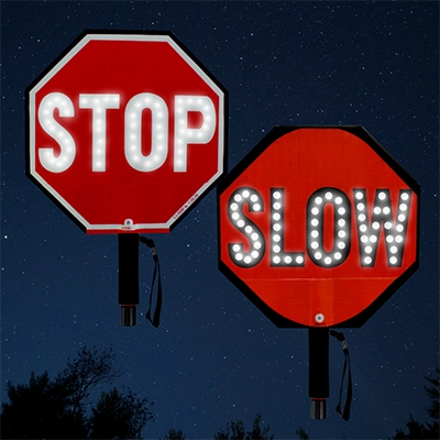 24" LED Flashing STOP-SLOW Handheld Paddle Sign-trafficsafetywarehouse.com