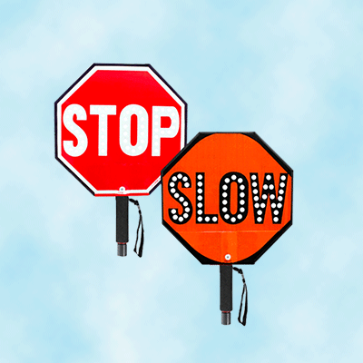 18" LED Flashing STOP-SLOW Handheld Paddle Sign-trafficsafetywarehouse.com