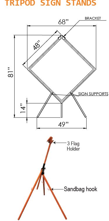 Tripod Sign Stand w/Orange Powder Coat Steel Legs ...