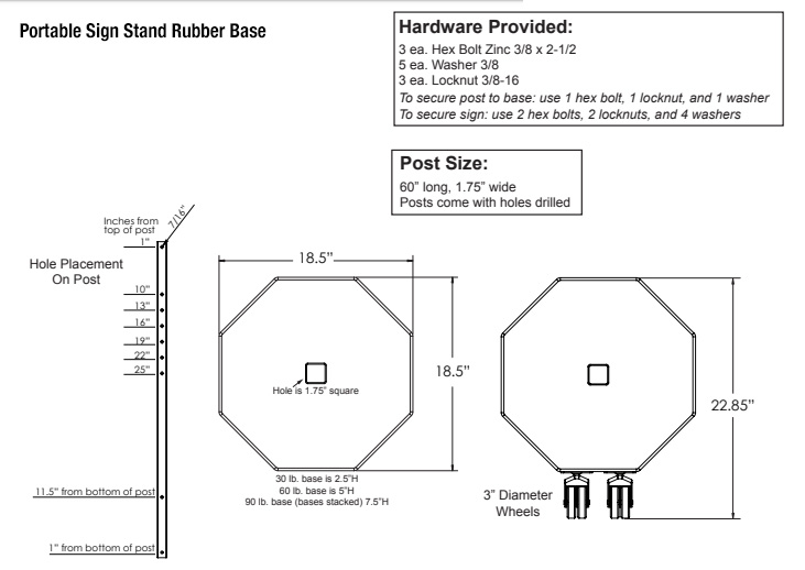 Portable Sign Stand - Sign Post with 60lb Rubber Base ...